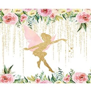 Funnytree Floral Fairy Birthday Party Backdrop for Photography Pink and Gold Fairy Tale Tea Flowers Wonderland Princess Girl Baby Shower Background Decoration Banner Supplies Photo Booth