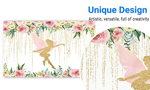 Funnytree Floral Fairy Birthday Party Backdrop for Photography Pink and Gold Fairy Tale Tea Flowers Wonderland Princess Girl Baby Shower Background Decoration Banner Supplies Photo Booth