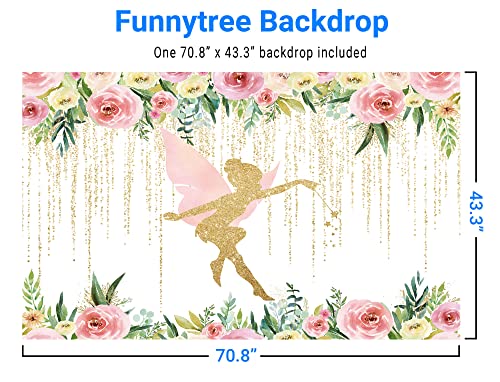 Funnytree Floral Fairy Birthday Party Backdrop for Photography Pink and Gold Fairy Tale Tea Flowers Wonderland Princess Girl Baby Shower Background Decoration Banner Supplies Photo Booth