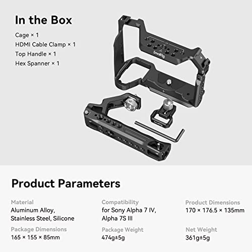 SmallRig A7 IV Cage with Top Handle and HDMI Cable Clamp, Basic Kit for Sony Alpha 7R V / Alpha 7 IV / Alpha 7 S III - 3668