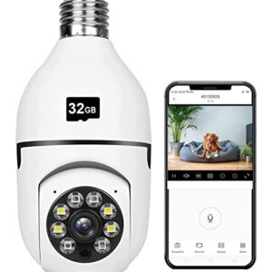 Light Bulb Security Camera, 1080P 2.4GHz WiFi Home Security Camera, 360° Surveillance Cam with Motion Detection Alarm Night Vision Light Socket Security Camera