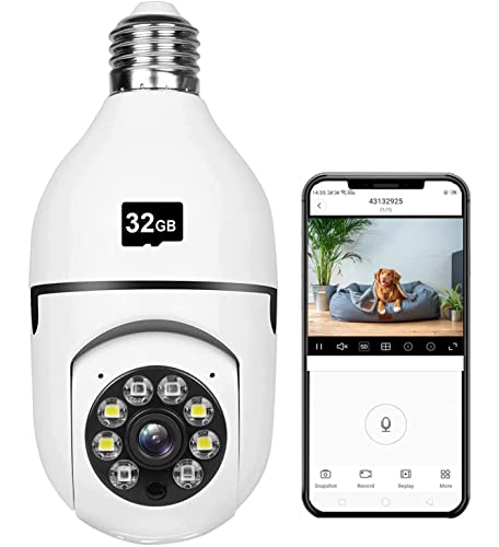 Light Bulb Security Camera, 1080P 2.4GHz WiFi Home Security Camera, 360° Surveillance Cam with Motion Detection Alarm Night Vision Light Socket Security Camera