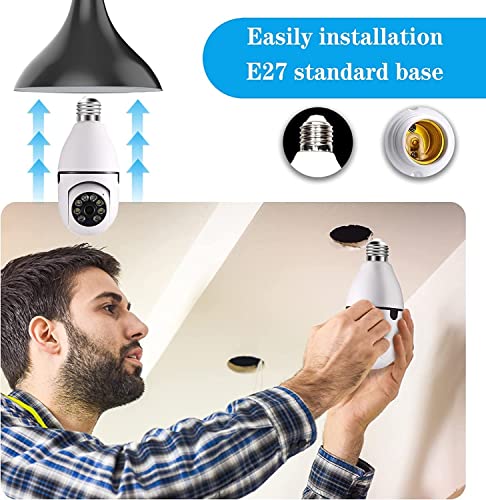 Light Bulb Security Camera, 1080P 2.4GHz WiFi Home Security Camera, 360° Surveillance Cam with Motion Detection Alarm Night Vision Light Socket Security Camera