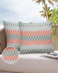 outdoor throw pillow cover abstract geometry lines art waterproof cushion covers 2 pack raindrop stripe pink grey gradient pillow cases home decoration for patio garden couch sofa