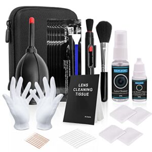 reflying camera cleaning kit, lens cleaning kit with camera lens cleaner 20ml,sensor cleaner 10ml,lens cleaning pen,16mm sensor cleaning swabs for aps-c dslr,cleaning cloth