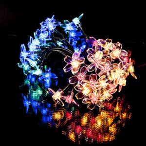 50 Multi-Colour LED Flower Blossom Solar Powered Fairy Lights - Waterproof Solar Decoration String Lights with Built-in Night Sensor - for Christmas, Outdoor, Garden, Fence, Patio, Yard, Walkway