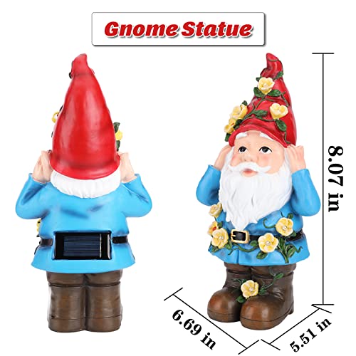 Ovewios Garden Gnome Statue, Large Funny Garden Sculptures & Statues Flowers Decorations with Solar LED Light Resin Outdoor Statues for Outdoor Patio Lawn Porch Yard Ornaments