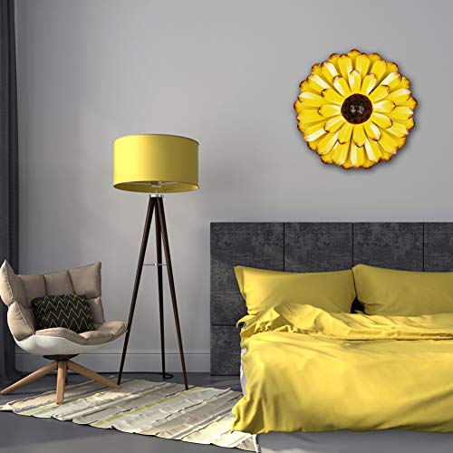 Zcaukya Large Metal Flower Wall Decor, 13" Flower Art Wall Hanging for Indoor Outdoor Home Bedroom Office Garden (Yellow)