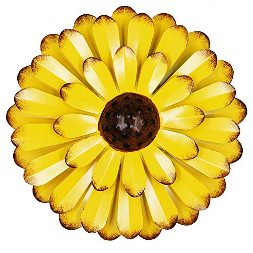 Zcaukya Large Metal Flower Wall Decor, 13" Flower Art Wall Hanging for Indoor Outdoor Home Bedroom Office Garden (Yellow)