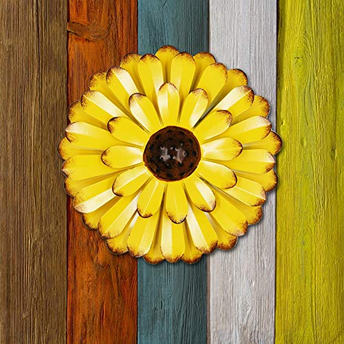 Zcaukya Large Metal Flower Wall Decor, 13" Flower Art Wall Hanging for Indoor Outdoor Home Bedroom Office Garden (Yellow)