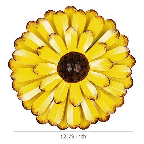 Zcaukya Large Metal Flower Wall Decor, 13" Flower Art Wall Hanging for Indoor Outdoor Home Bedroom Office Garden (Yellow)