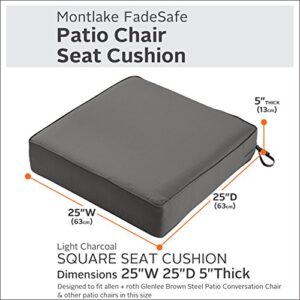 Classic Accessories Montlake FadeSafe Water-Resistant 25 x 25 x 5 Inch Square Outdoor Seat Cushion, Patio Furniture Chair Cushion, Light Charcoal Grey, Outdoor Cushion Cover