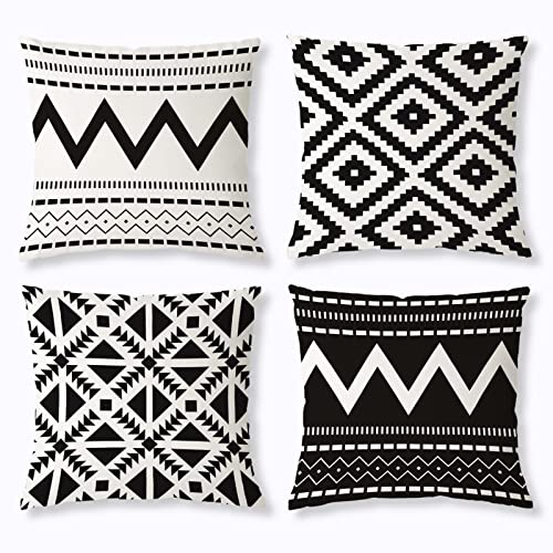 Outdoor Pillow Covers 18x18 Waterproof Set of 4 Boho Black and White Outdoor Pillows for Patio Furniture Decorative Garden Cushion Couch Throw Pillows Covers Farmhouse Home Decor 