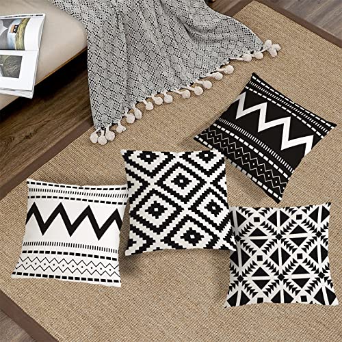 Outdoor Pillow Covers 18x18 Waterproof Set of 4 Boho Black and White Outdoor Pillows for Patio Furniture Decorative Garden Cushion Couch Throw Pillows Covers Farmhouse Home Decor 