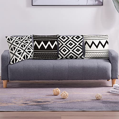 Outdoor Pillow Covers 18x18 Waterproof Set of 4 Boho Black and White Outdoor Pillows for Patio Furniture Decorative Garden Cushion Couch Throw Pillows Covers Farmhouse Home Decor 