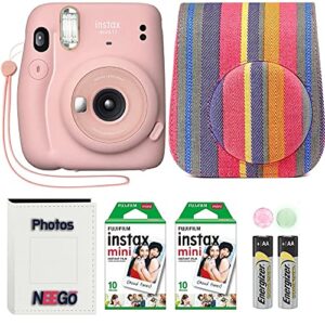 fujifilm instax mini 11 camera with neego case, fuji instant film (20 sheets) and neego photo album (blush pink)