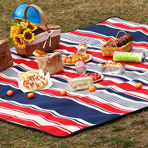 Fantasy Garden Camping Thin Mattress ,Waterproof and Sandproof Picnic Mat, for Outdoor Park Travel (59''x79''-Red Stripe)