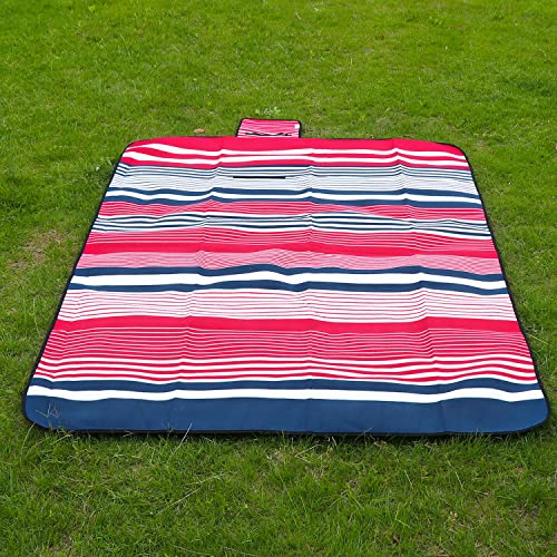 Fantasy Garden Camping Thin Mattress ,Waterproof and Sandproof Picnic Mat, for Outdoor Park Travel (59''x79''-Red Stripe)