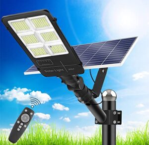 aitermond 1400w solar street light, dusk to dawn, 6000k led flood lights with remote control & motion sensor, waterproof ip67 security light for yard, garden, parking lot