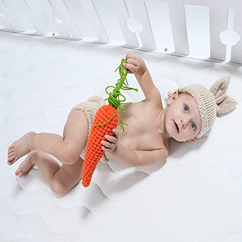 IBTOM CASTLE Crochet Bunny Rabbit Costume &Carrot for Newborn Photography Props Knit Infant Baby Animal Hat Cap for Photo Shoot Hat + Shorts + Carrot One Size