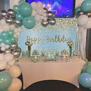 WDA Blue Happy Birthday Backdrop Golden Diamond Shiny Bokeh Photography Background Sweet Girl Party Photo Decoration Banner Dessert Cake Table Supplies (7x5FT)