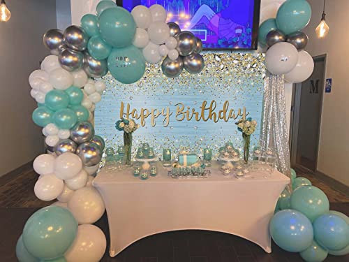 WDA Blue Happy Birthday Backdrop Golden Diamond Shiny Bokeh Photography Background Sweet Girl Party Photo Decoration Banner Dessert Cake Table Supplies (7x5FT)