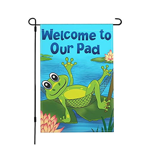 12x18 Inch Garden Flag Welcome To Our Pad Frog Burlap House Flags Double Sided Outdoor Flags Decorative Flag For Patio Lawn Home Farmyard Decor