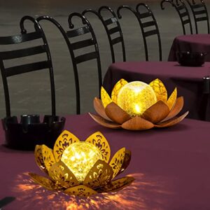 huaxu solar garden lights outdoor decorative – bright lotus flower table lamp, waterproof solar lights for patio pathway yard balcony outside decor