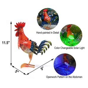 HSHD Metal Rooster Decor Garden Statue Solar Lights Outdoor - Chicken Sculpture Yard Art Kitchen Decor Lawn Ornaments (Rooster)