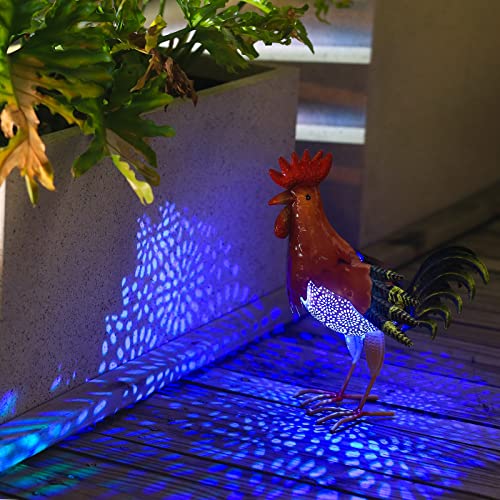 HSHD Metal Rooster Decor Garden Statue Solar Lights Outdoor - Chicken Sculpture Yard Art Kitchen Decor Lawn Ornaments (Rooster)