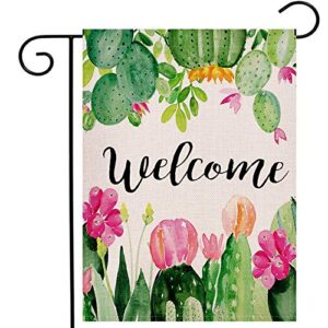 spring cactus welcome garden flag 12.5×18 inch small vertical double sided seasonal outdoor décor for yard flag