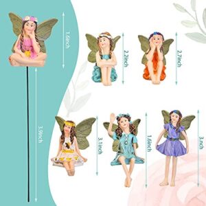 6 Pieces Miniature Fairies Accessories Mini Figurines with Stick Little Girl Sculpture Yard Ornaments Potted Plants Resin Decor for Outdoor Garden Lawn Decoration