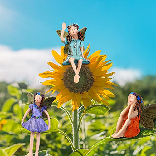 6 Pieces Miniature Fairies Accessories Mini Figurines with Stick Little Girl Sculpture Yard Ornaments Potted Plants Resin Decor for Outdoor Garden Lawn Decoration