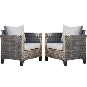 ovios patio furniture set 2 wicker chairs all weather outdoor single chairs patio dining chairs manual weaving rattan sofa, garden porch backyard, steel (pure grey)