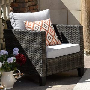 OVIOS Patio Furniture Set 2 Wicker Chairs All Weather Outdoor Single Chairs Patio Dining Chairs Manual Weaving Rattan Sofa, Garden Porch Backyard, Steel (Pure Grey)