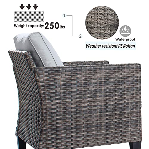 OVIOS Patio Furniture Set 2 Wicker Chairs All Weather Outdoor Single Chairs Patio Dining Chairs Manual Weaving Rattan Sofa, Garden Porch Backyard, Steel (Pure Grey)