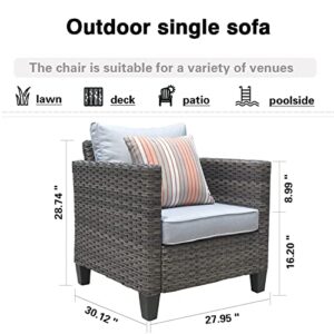 OVIOS Patio Furniture Set 2 Wicker Chairs All Weather Outdoor Single Chairs Patio Dining Chairs Manual Weaving Rattan Sofa, Garden Porch Backyard, Steel (Pure Grey)