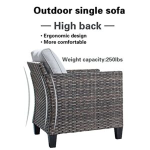 OVIOS Patio Furniture Set 2 Wicker Chairs All Weather Outdoor Single Chairs Patio Dining Chairs Manual Weaving Rattan Sofa, Garden Porch Backyard, Steel (Pure Grey)