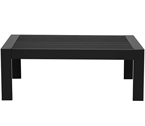 Odoor Direct Patio Furniture Aluminum Coffee Table, All-Weather Metal Rectangle Patio Table with Imitation Wood Tabletop, Dark Grey