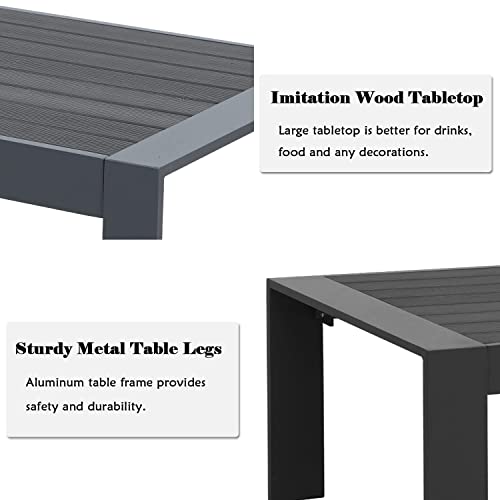 Odoor Direct Patio Furniture Aluminum Coffee Table, All-Weather Metal Rectangle Patio Table with Imitation Wood Tabletop, Dark Grey