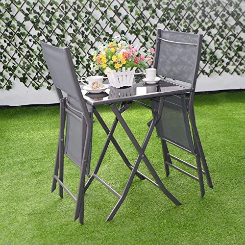 CXDTBH 3 Pcs Bistro Set Garden Backyard Table Chairs Outdoor Patio Furniture Folding Square Table