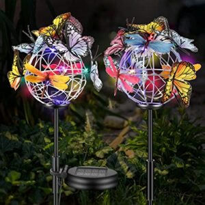 mageky solar outdoor lights, butterfly lights garden decorative solar stake lights with 12 butterflies 6 dragonflies ground lights waterproof for patio garden yard pathway 2 pack