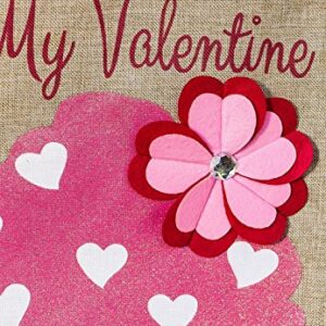 Happy Valentine's Day Garden Flag - Be My Valentine Burlap Flag – One Sided Yard Décor Decoration - Glitter Cupcake & Flower Applique Design - 12" x 17" size - by Jolly Jon