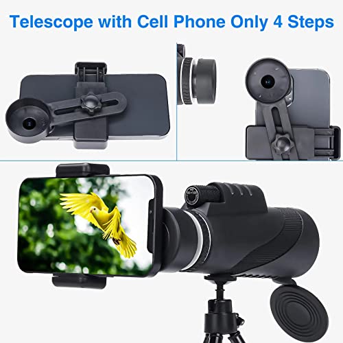 12x60 High Power Monocular Telescope for Smartphone, AMESEDAK Compact & Portable High Definition Monocular for Adults with Low Night Vision, High Powered Telescope with Smartphone Adapter