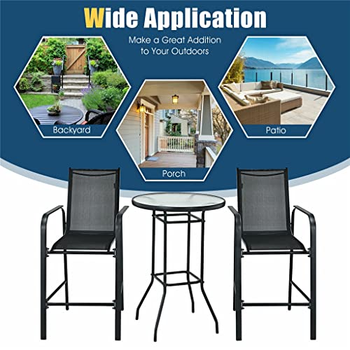 LIRUXUN 3 PCS Outdoor Patio Bar Table Stool Set Height Tempered Glass Top Suitable for Garden, Patio, Poolside, Backyard and More