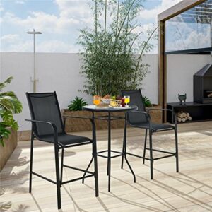 LIRUXUN 3 PCS Outdoor Patio Bar Table Stool Set Height Tempered Glass Top Suitable for Garden, Patio, Poolside, Backyard and More