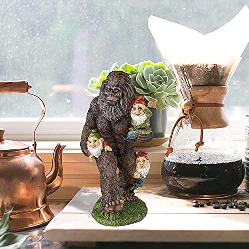 duoxinshangmao Gorilla Statue Bigfoot and Gnomes Figurine Outdoor Garden Resin Statue,Miniature Bigfoot and Gnomes for The Fairy a Large Garden Accessory, 6inch X 3.5inch X 2.7inch