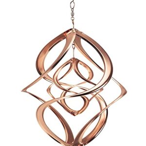 Wind & Weather Copper-Plated Dual Spiral Hanging Metal Wind Spinner, Steel, Ultra-Sensitive, Double Spinner, Kinetic Garden Art, Spinner 10" Dia. x 11" H, Chain 3" H