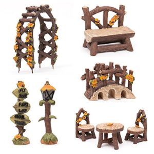 fairy garden accessories, lattook 8pcs miniature table and chairs set fairy garden furniture ornaments kit for dollhouse accessories home outdoor micro landscape decoration