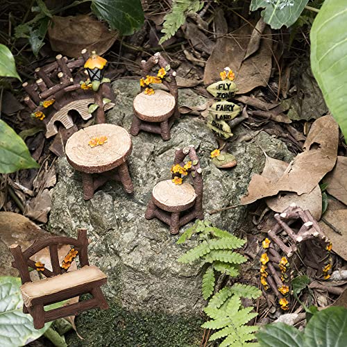 Fairy Garden Accessories, LATTOOK 8PCS Miniature Table and Chairs Set Fairy Garden Furniture Ornaments Kit for Dollhouse Accessories Home Outdoor Micro Landscape Decoration